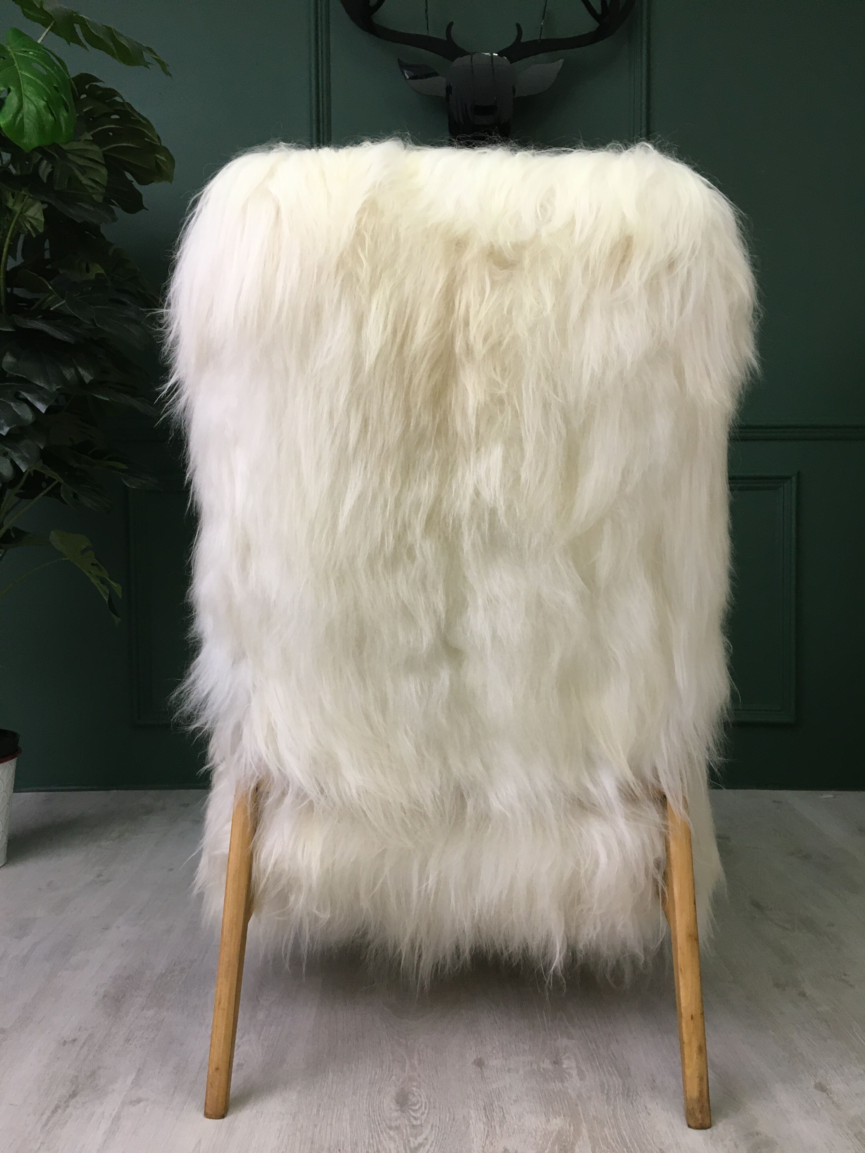 Vintage Art Deco white fluffy furry sheepskin bentwood armchair | Selency