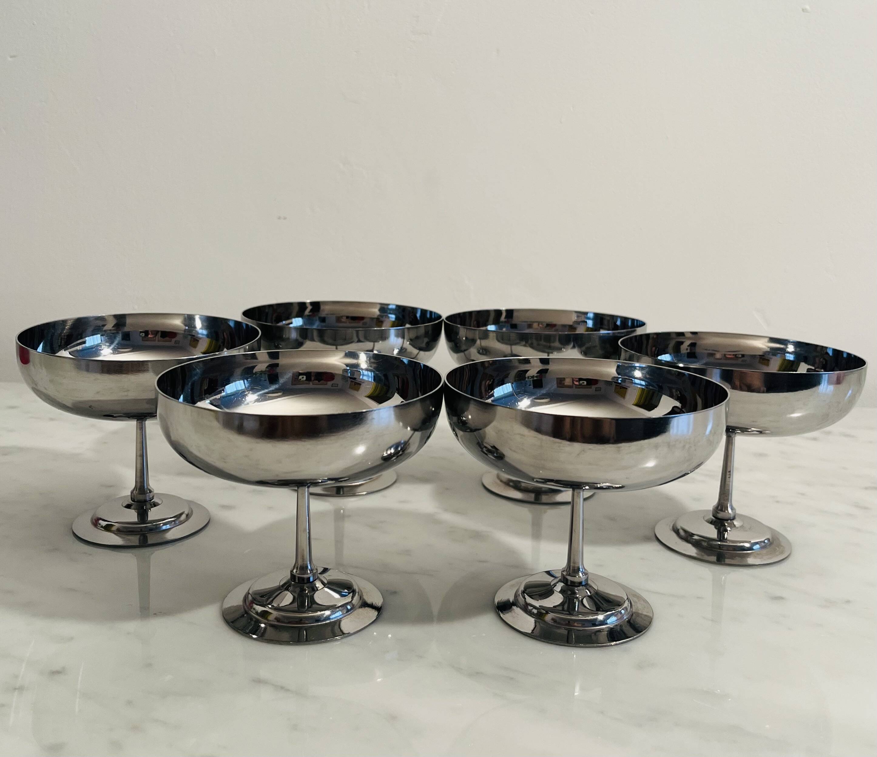 Lot de 6 coupes à dessert ou champagne vintage en inox – Années 60 ...