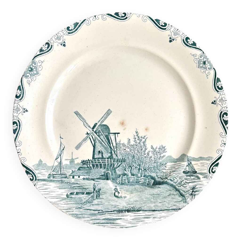 Plat rond Salins en terre de fer, service "Delft" | Selency