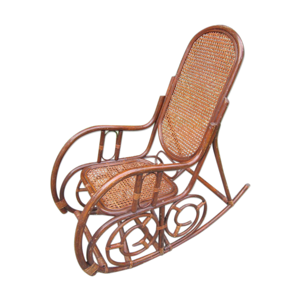 Rocking chair rotin et bambou avec cannage | Selency