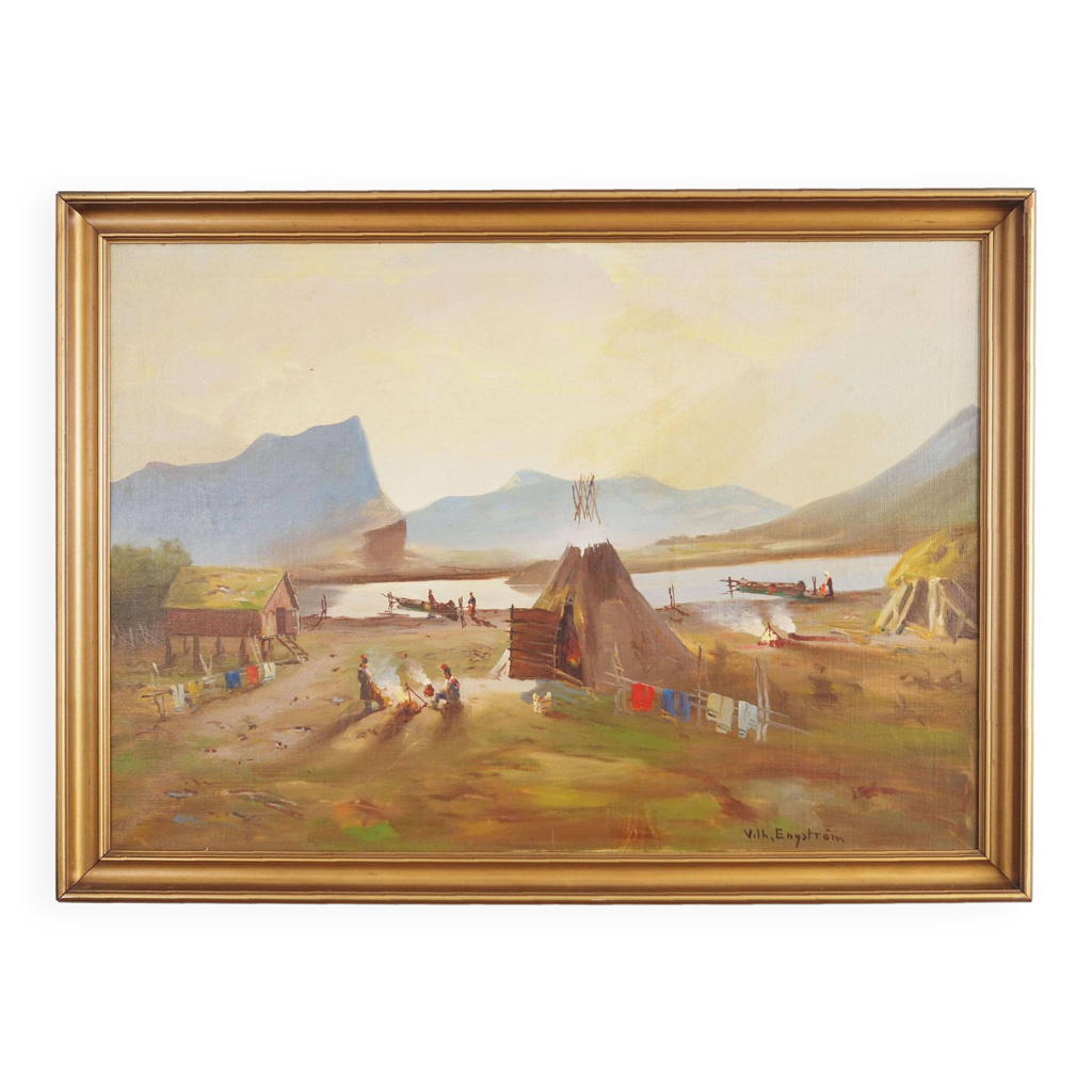 Peinture « The Riverside Camp », design scandinave, 19e siècle, de ...