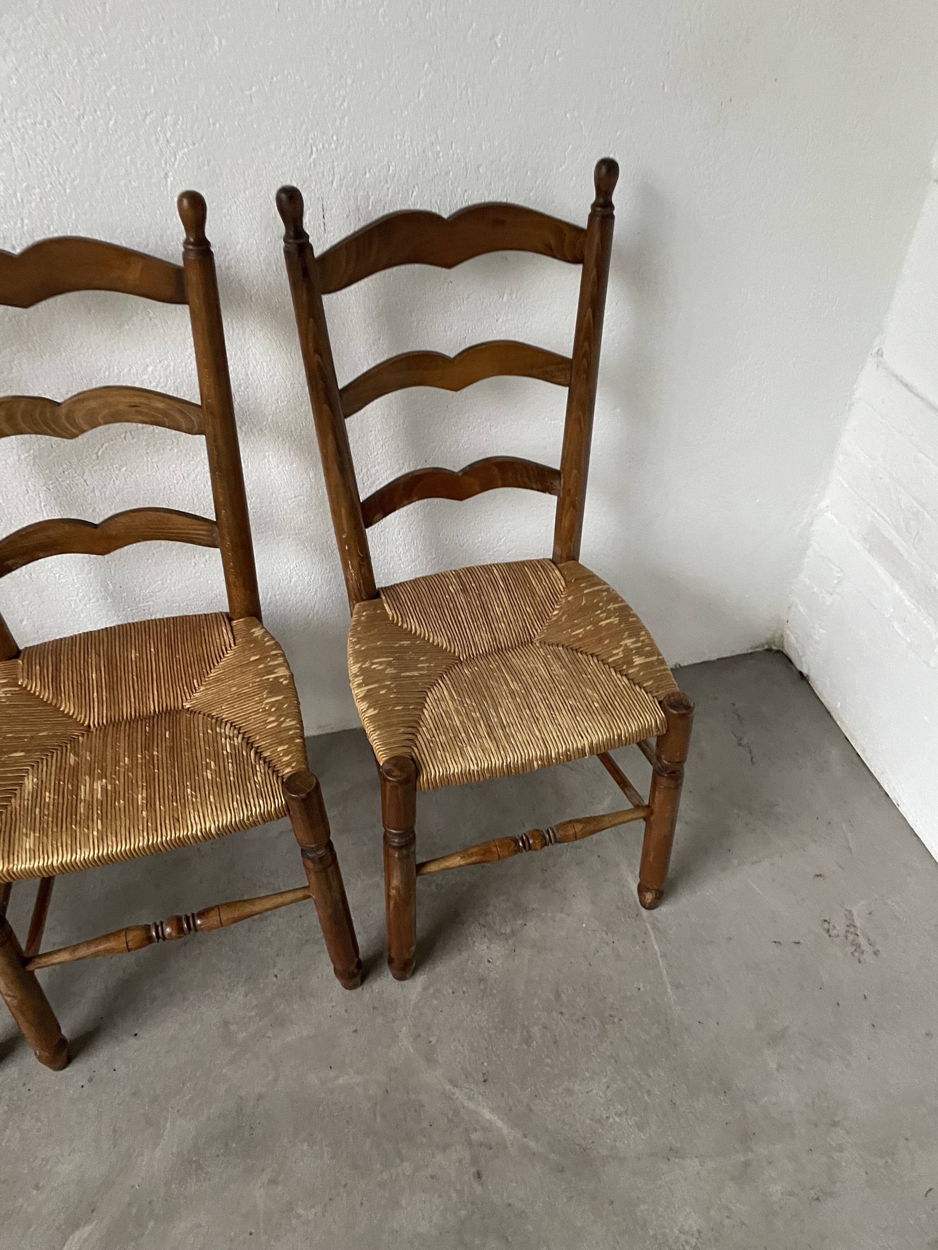 5 chaises en chêne et paille | Selency