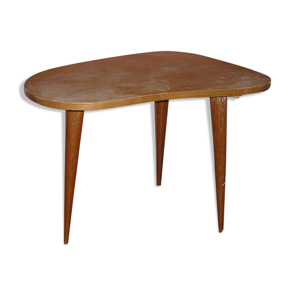 Table basse tripode vintage de forme libre 1960/70 à pieds compas | Selency