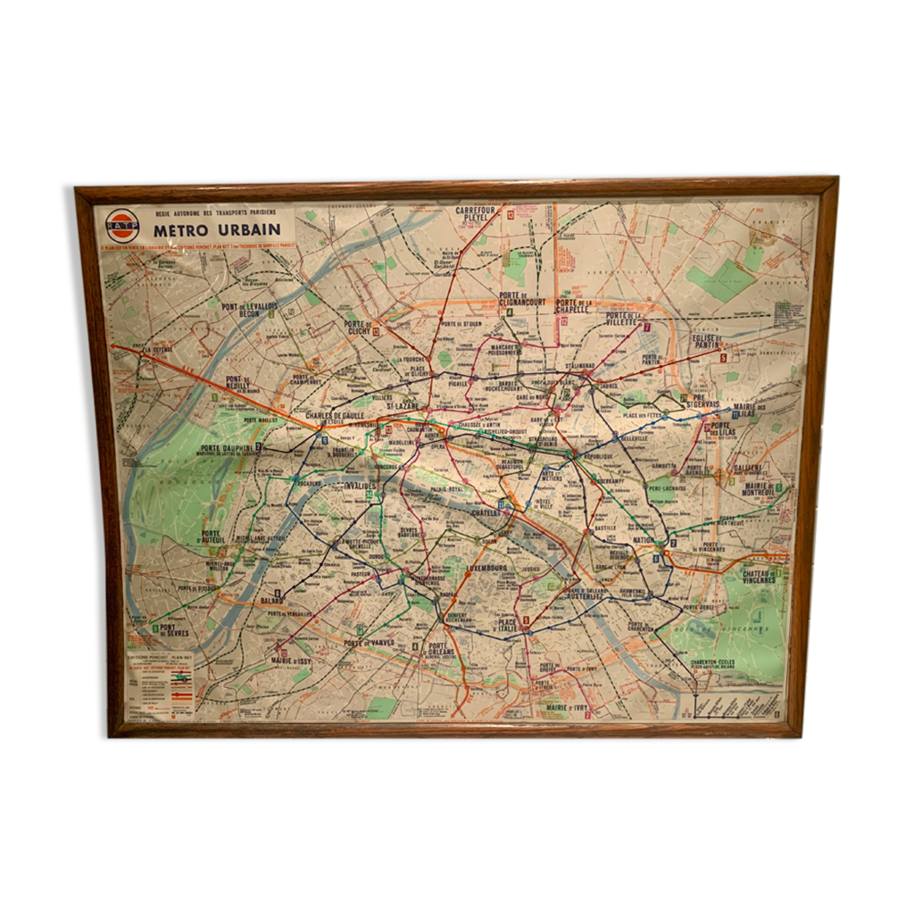 Authentic map of the Paris metro of the 70s | Selency