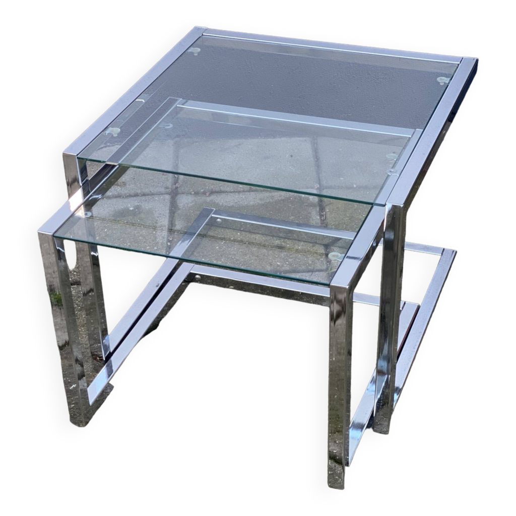 Tables d'appoint gigognes vintage chrome et verre | Selency