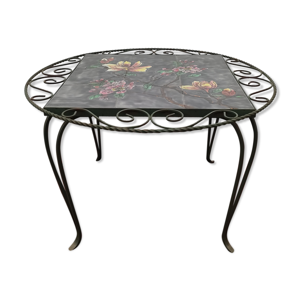 Table basse vintage en fer forgé signée art déco Vallauris | Selency