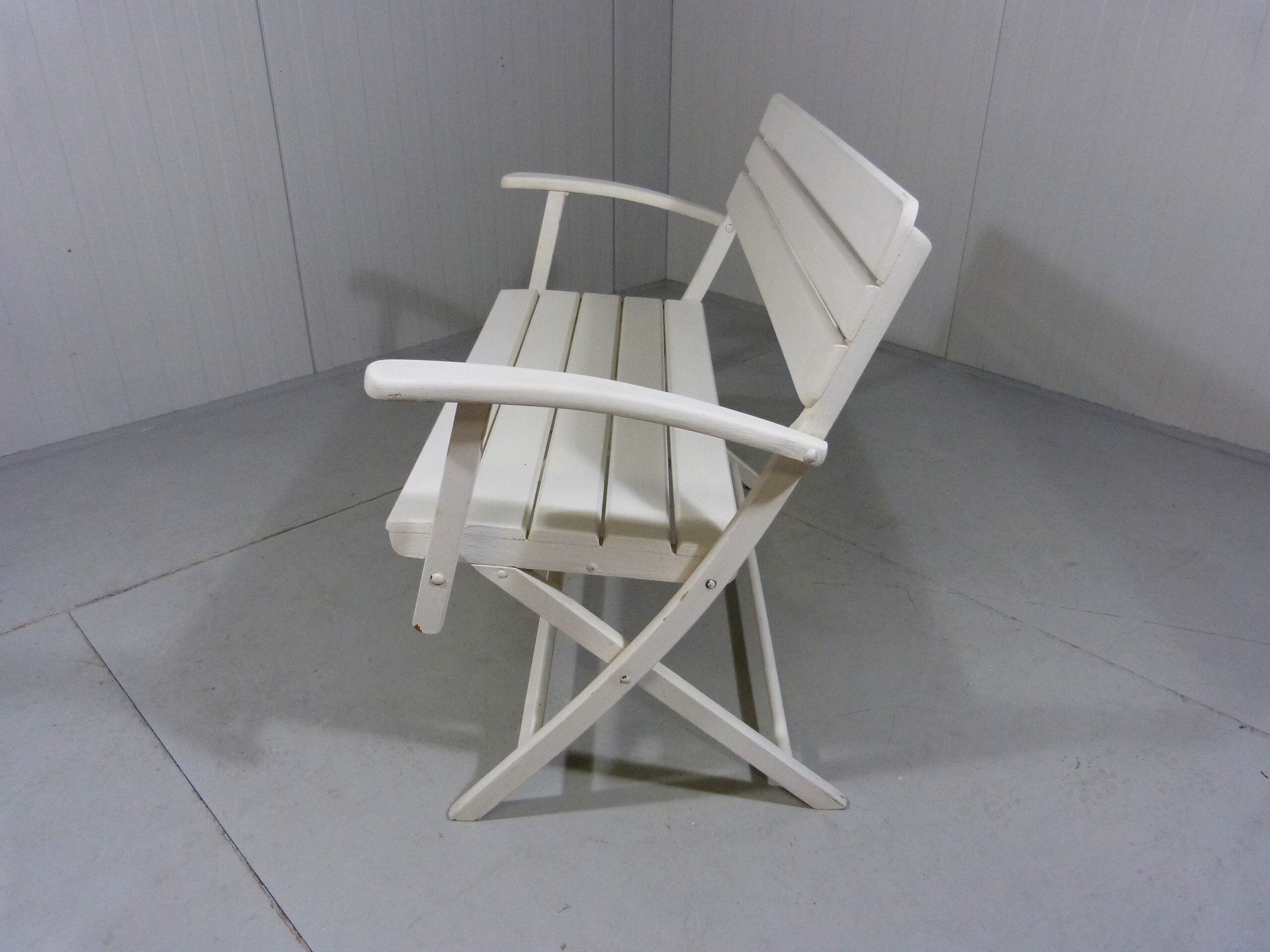 Banc de jardin rétractable en bois blanc des années 1960 | Selency