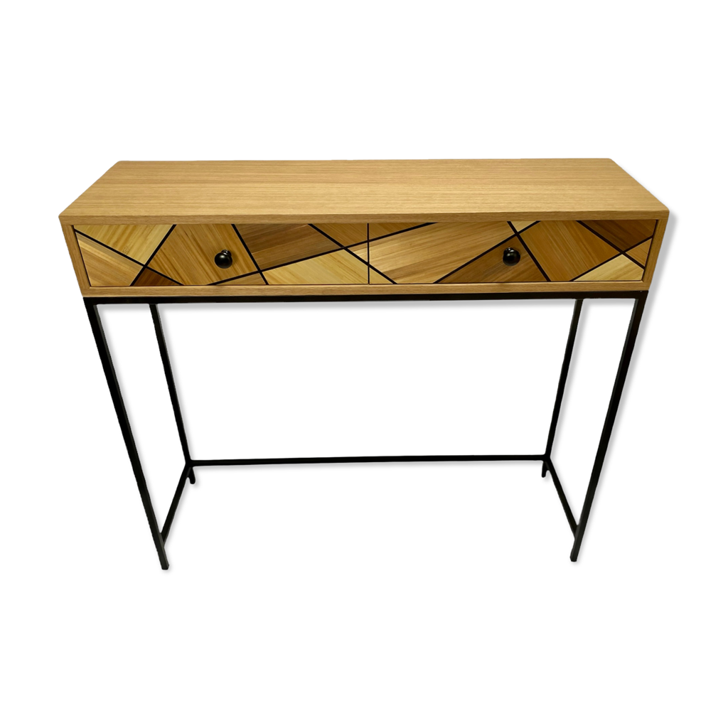 Console chêne/marqueterie de paille | Selency