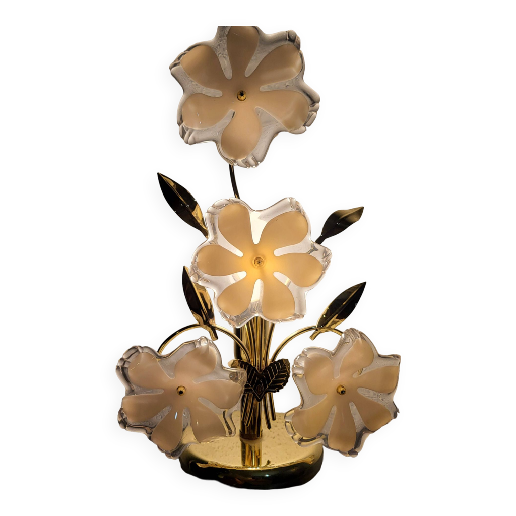 Lampe fleurs des années 70-80, métal doré | Selency