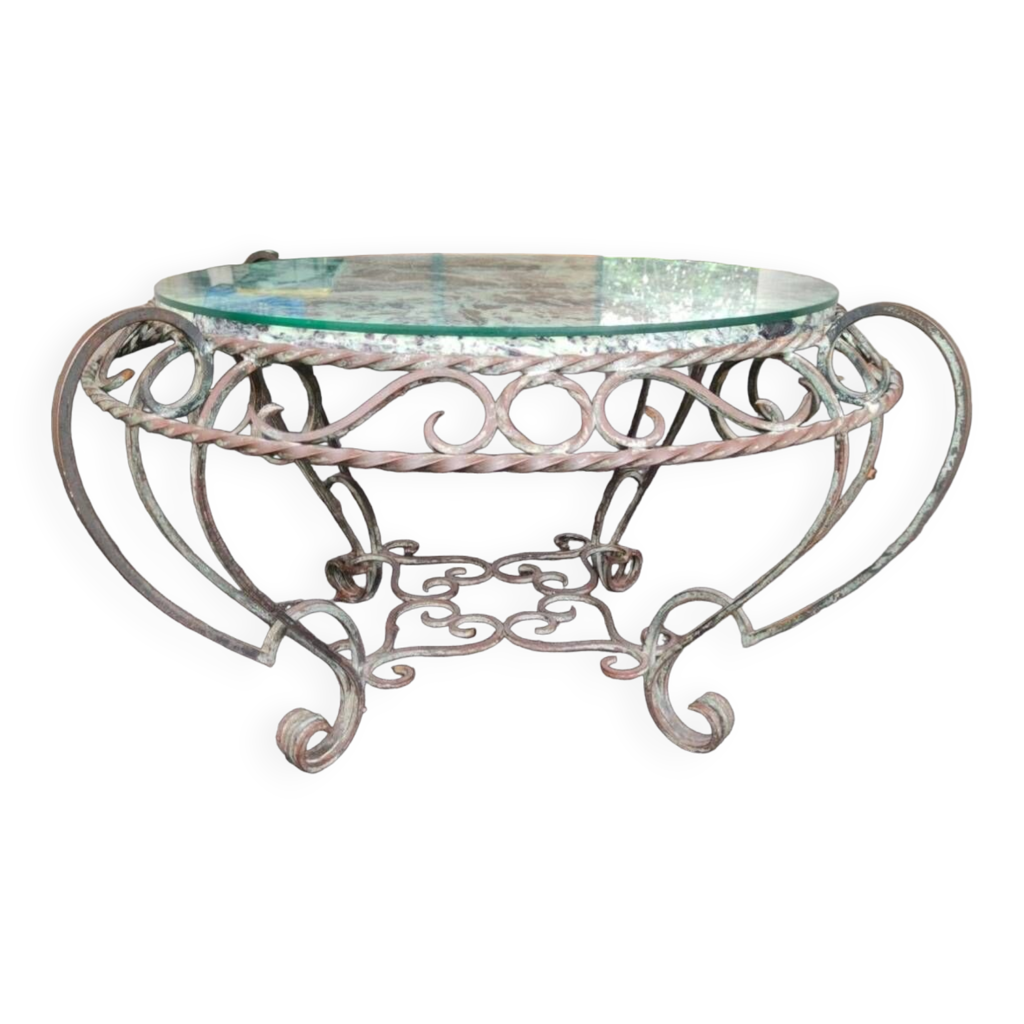 Table Basse En Fer Forgé Et Marbre Vert Année 50 Selency