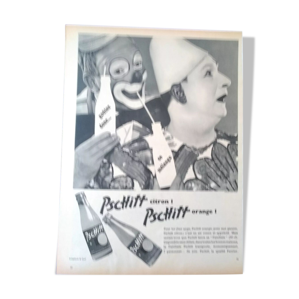 Publicité papier boisson Pschitt soda avec 2 clowns issue d'une revue d ...