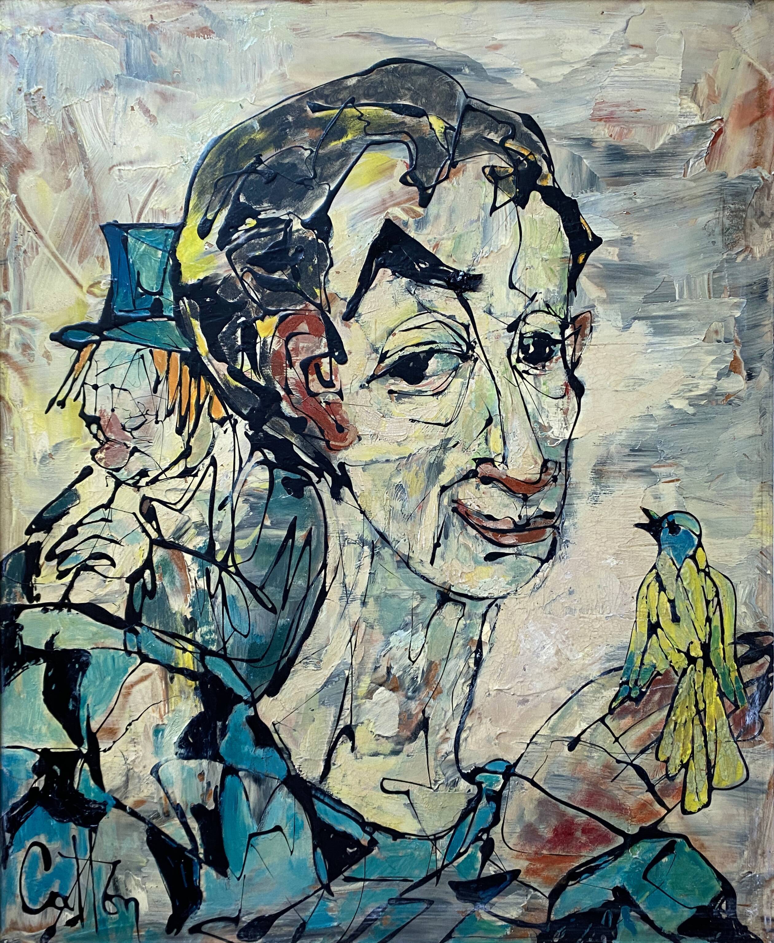 Tableau Pierre Catton (1903) "Auguste à l'oiseau" HSP cf. B. Buffet ...