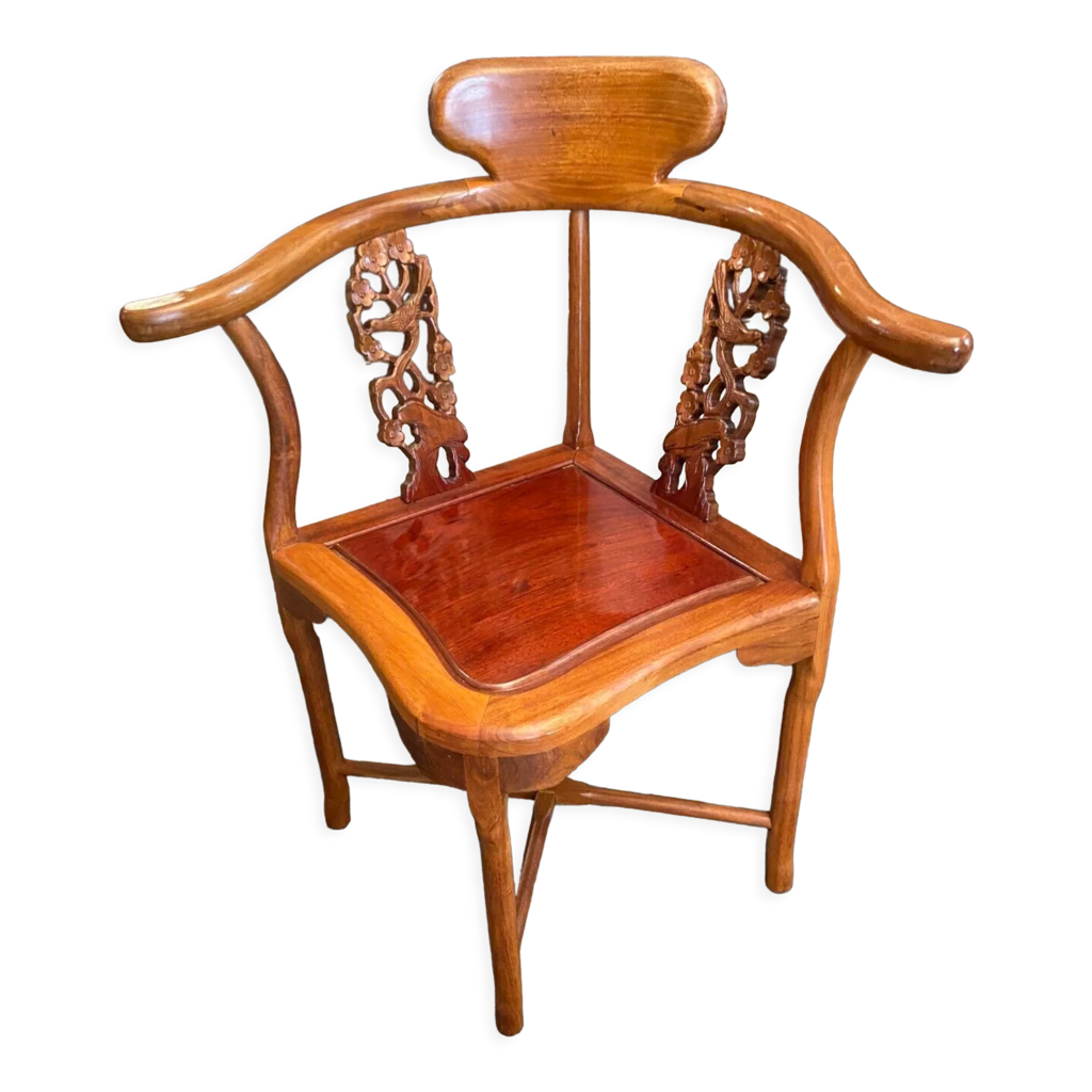 Fauteuil d'angle chinois en bois exotique massif signé A. Morand 1907 ...