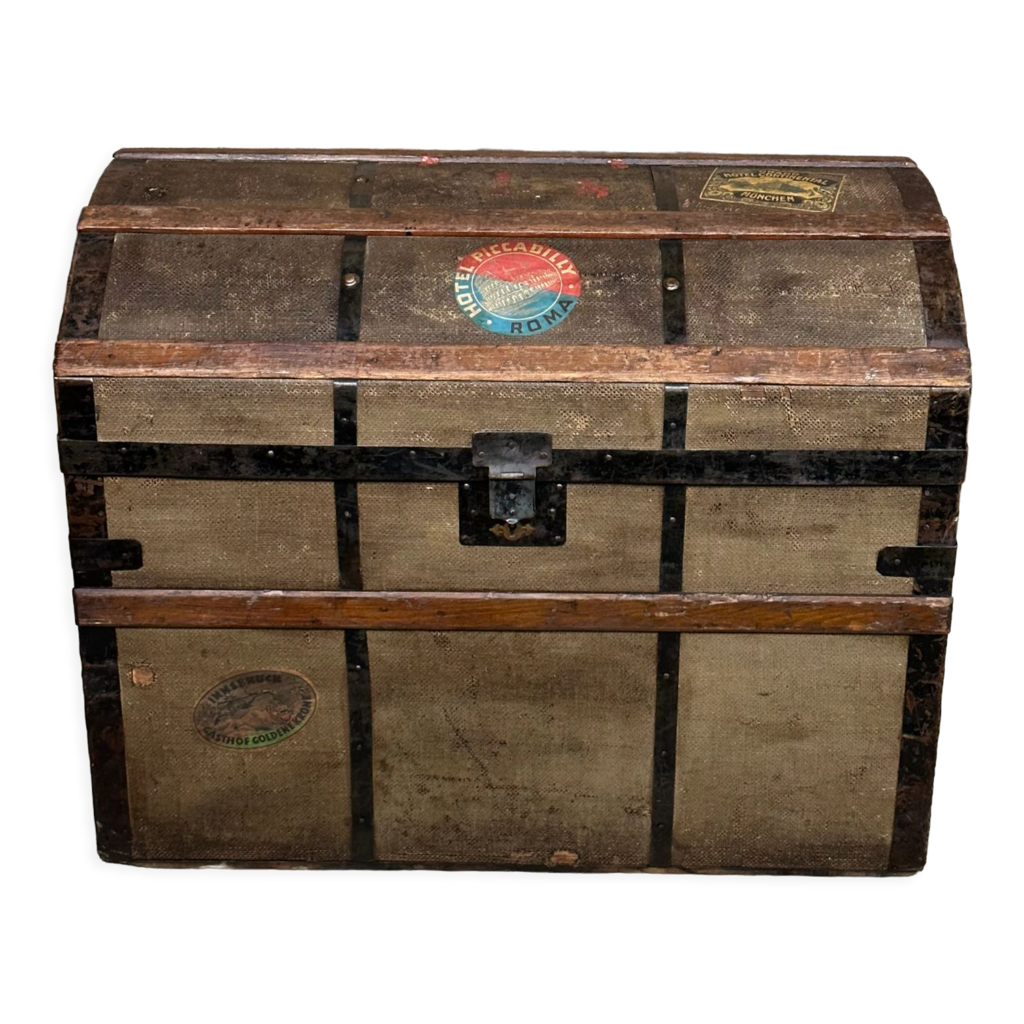 Coffre de voyage années 1900 en bois et métal | Selency