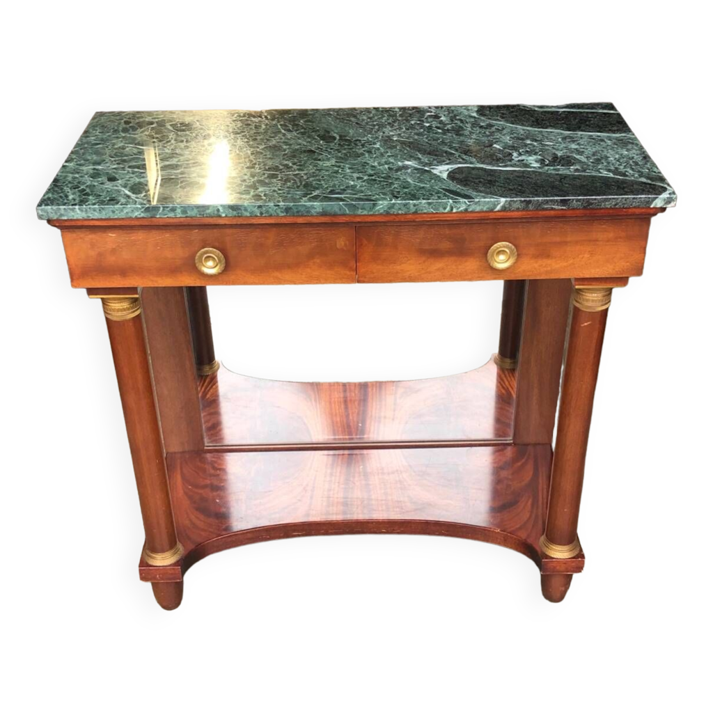 Console table d’appoint de style empire avec magnifique plateau marbre vert et blanc et miroir ...