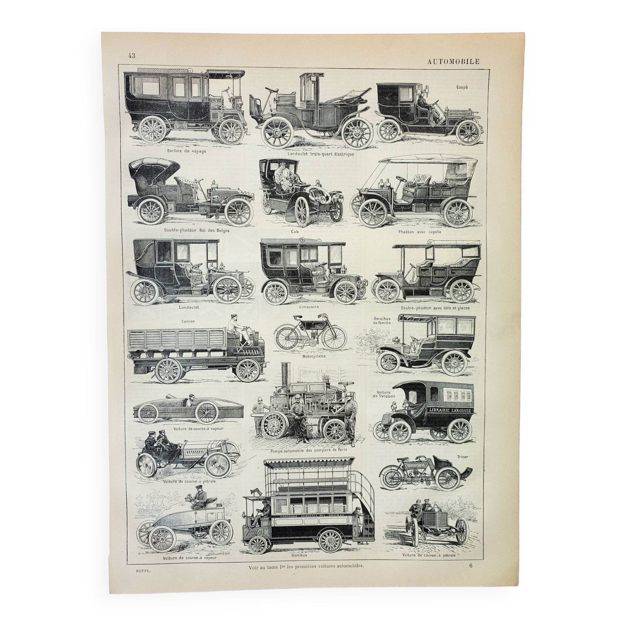 Gravure ancienne 1898, Automobile, voiture, car, véhicule ...