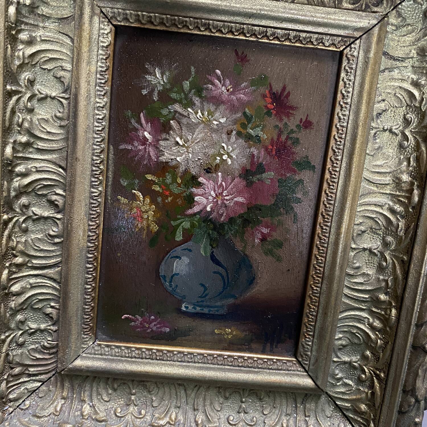 Tableau miniature XIXème "Les dahlias" | Selency