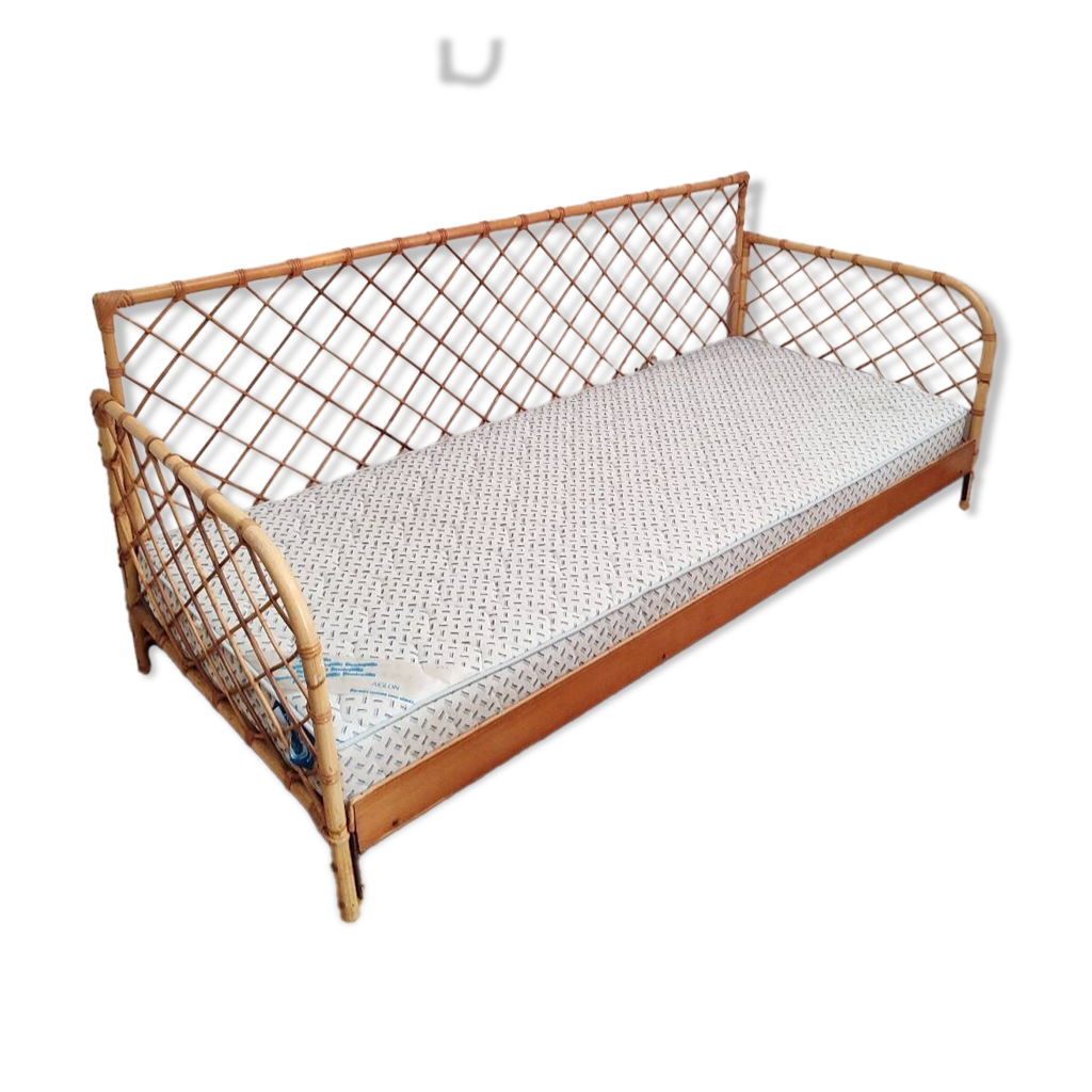 Lit banquette en rotin osier vintage | Selency