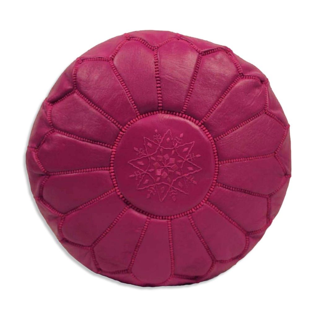 Pouf leather fushia - handmade Morocco D 53cm x H 32cm | Selency