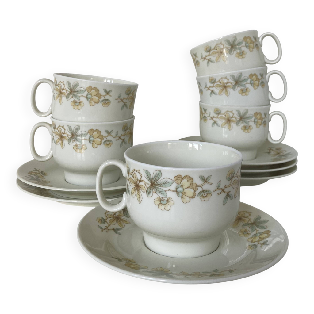 Lot de six tasses et sous-tasses en porcelaine décorée par Richard ...