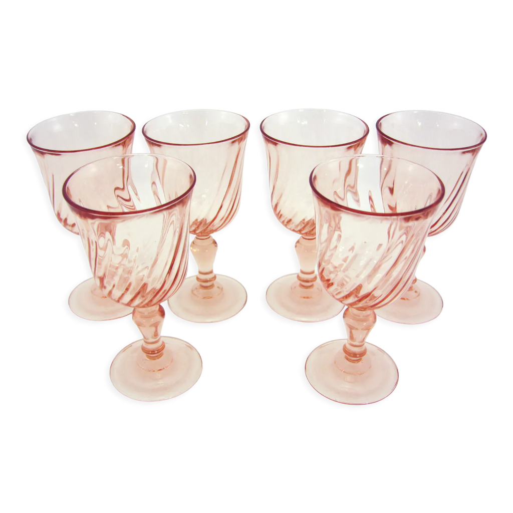 6 verres à pied en verre torsadé rose poudré - Rosaline Luminarc ...