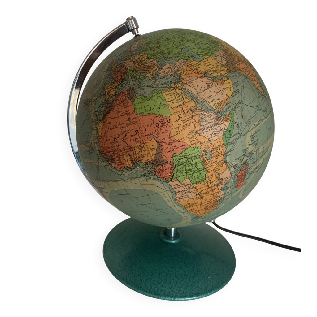 Globe vintage 1960 terrestre verre Perrina laqué vert mappemonde - 33 ...