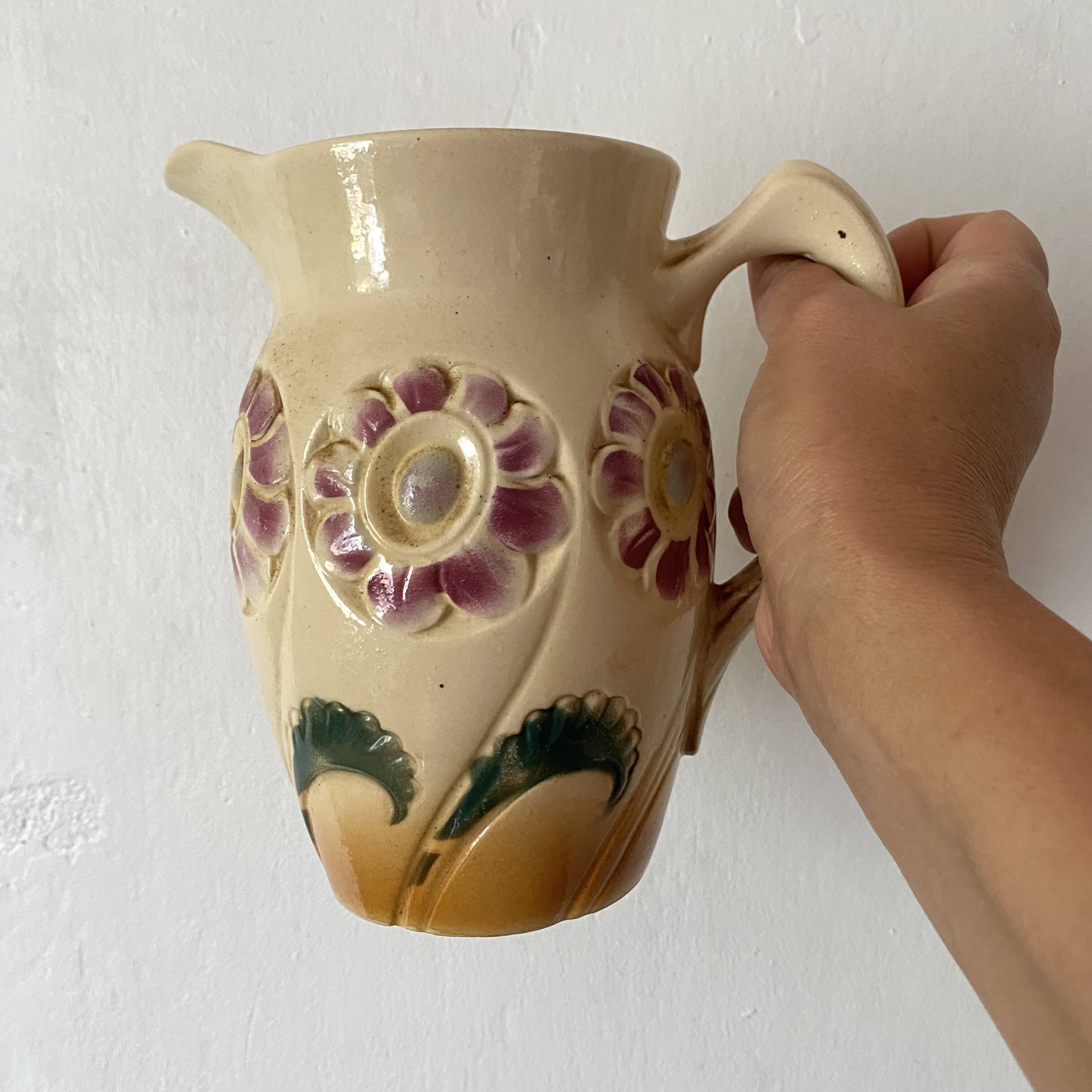 Pichet en barbotine fleurs | Selency