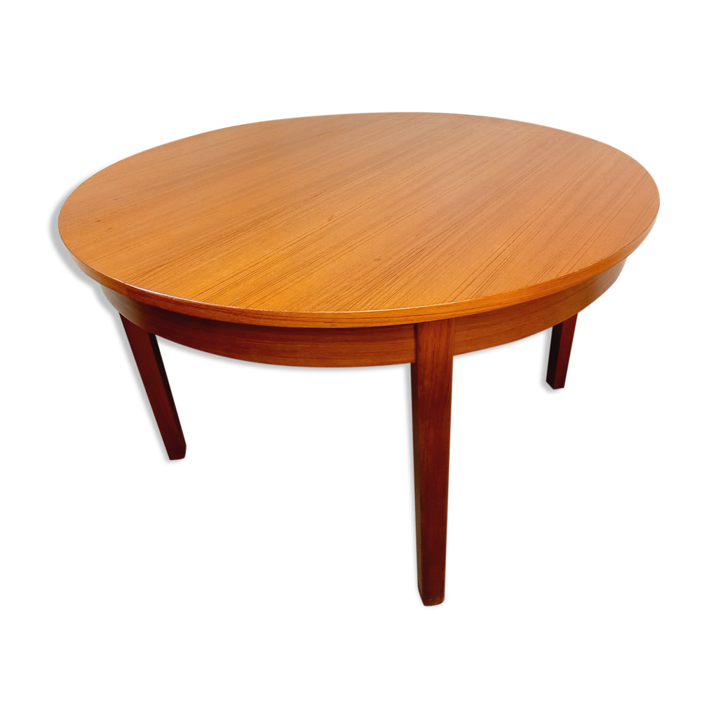 Table ronde scandinave vintage années 50/60 en teck avec rallonge | Selency