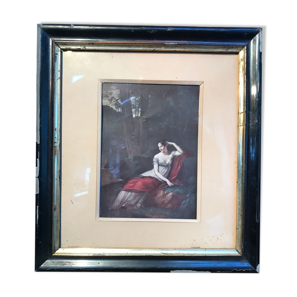 Lithographie d'une femme allongée dans la forêt | Selency