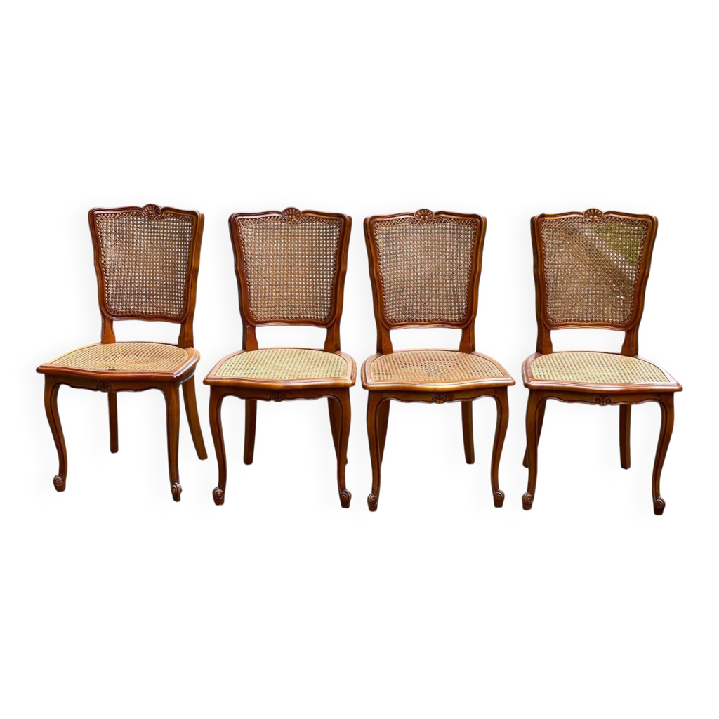 4 chaises style Louis XV en bois massif et cannage | Selency