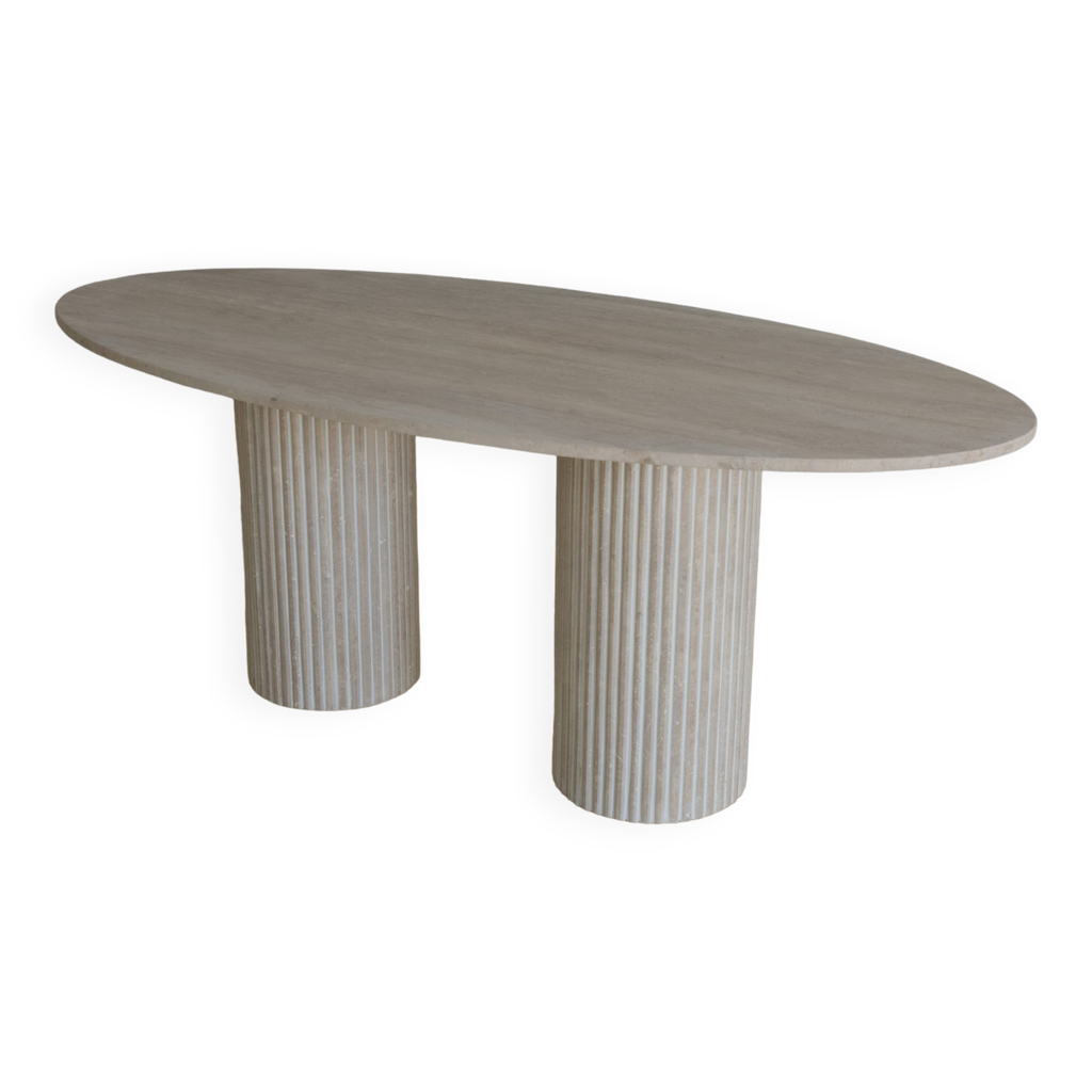 Table à manger Calypso ovale travertin naturel 160x90 | Selency