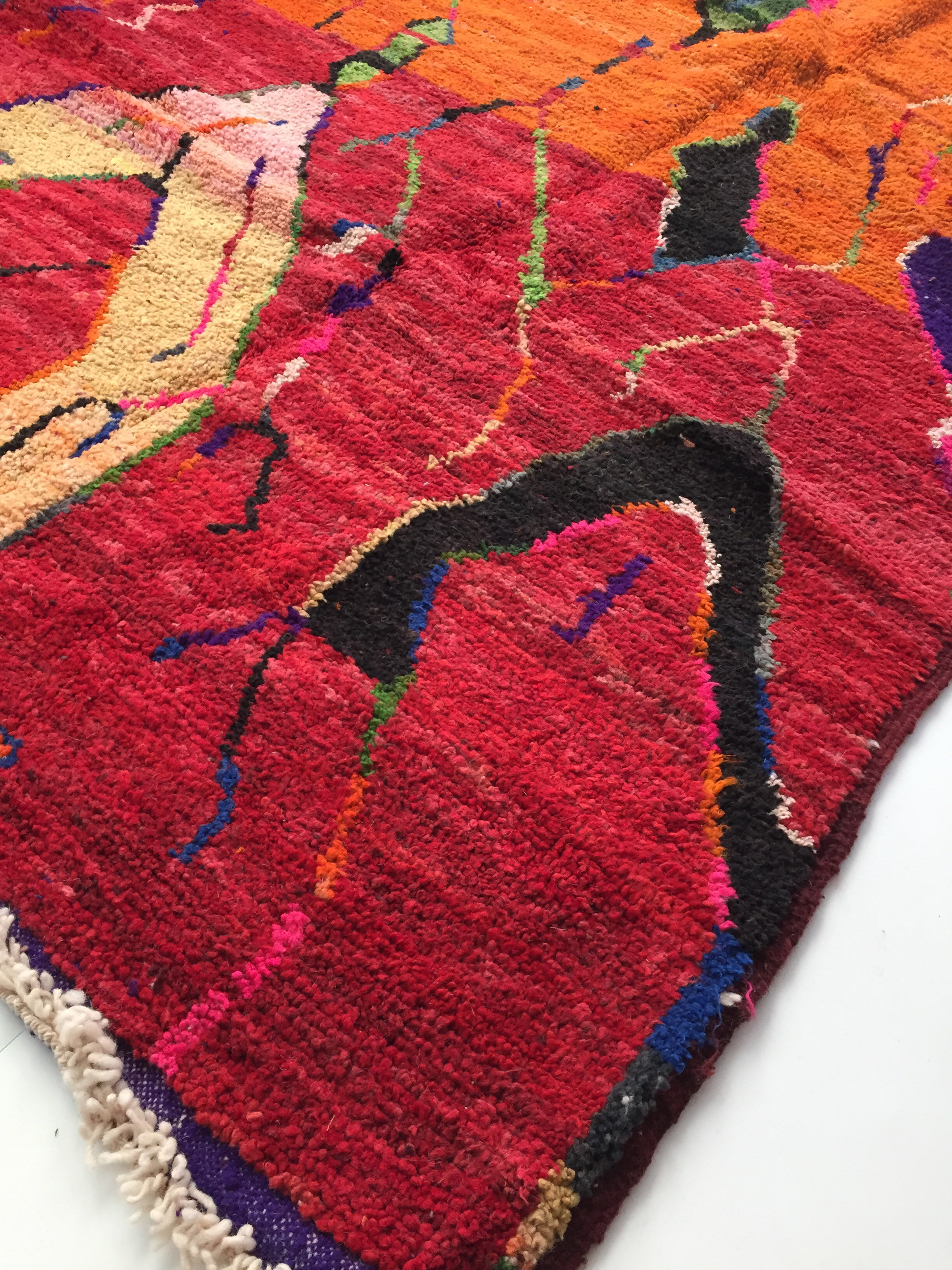 Tapis berbère marocain Boujaad orange et rouge à motifs colorés ...