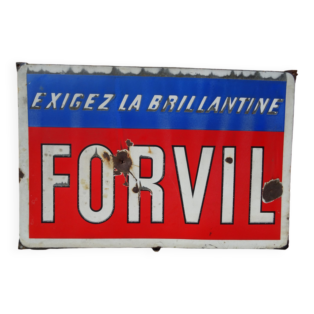 Plaque émaillée publicitaire brillantine Forvil 1940 barbier | Selency