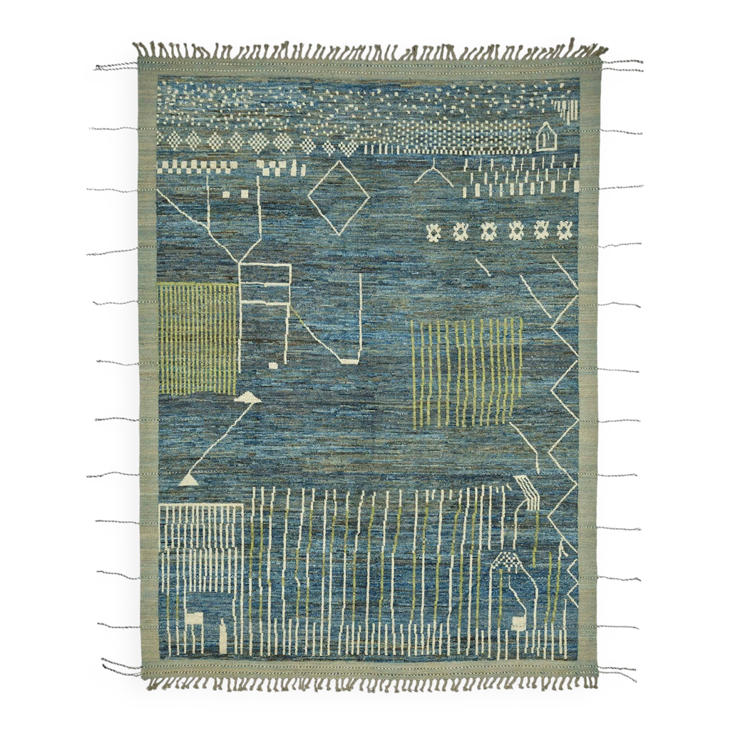 Tapis turc contemporain noué à la main en laine bleue 219 cm x 307 cm ...