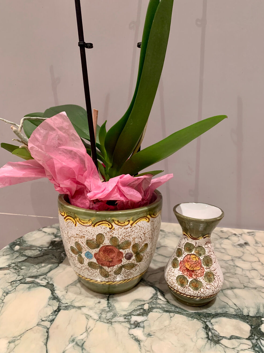 Ensemble petit vase et cache pot Deruta | Selency