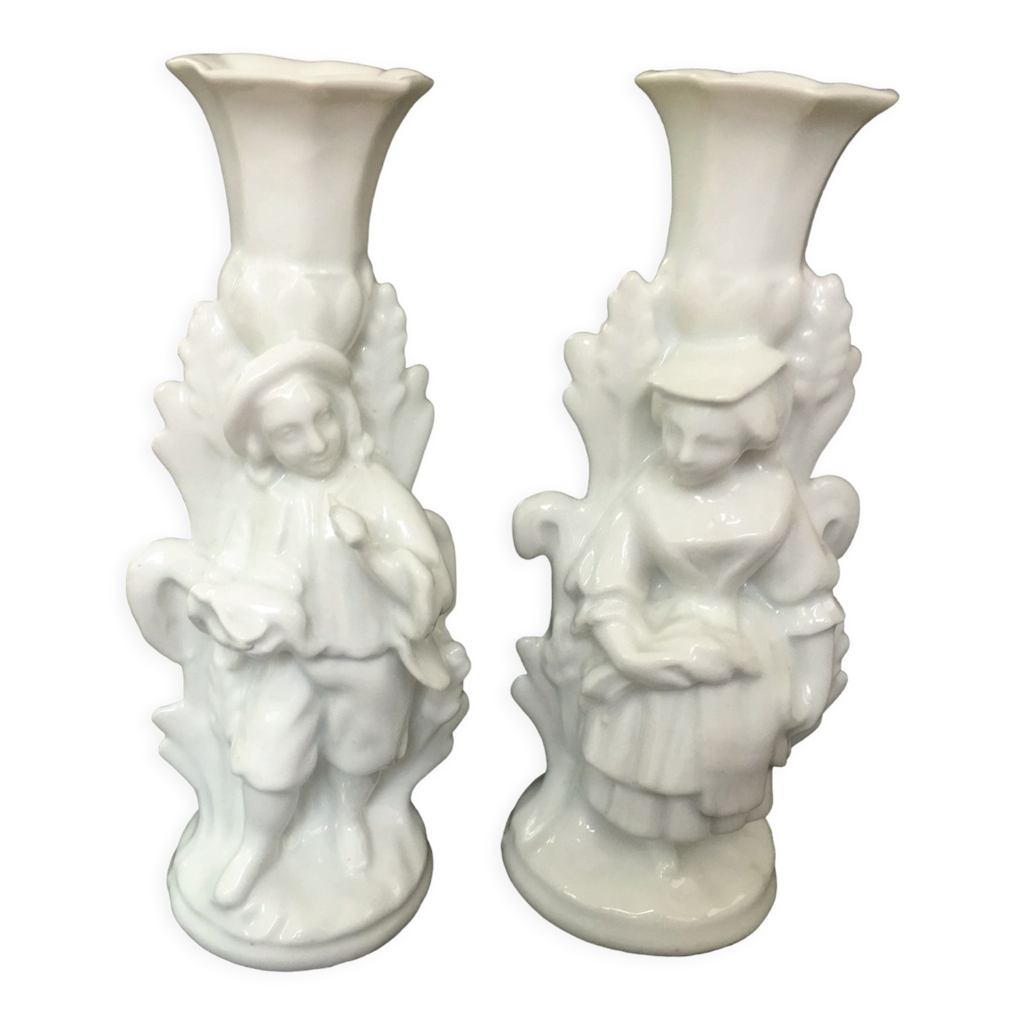 Paire de bougeoirs ancien " le fermier et la fermière" | Selency