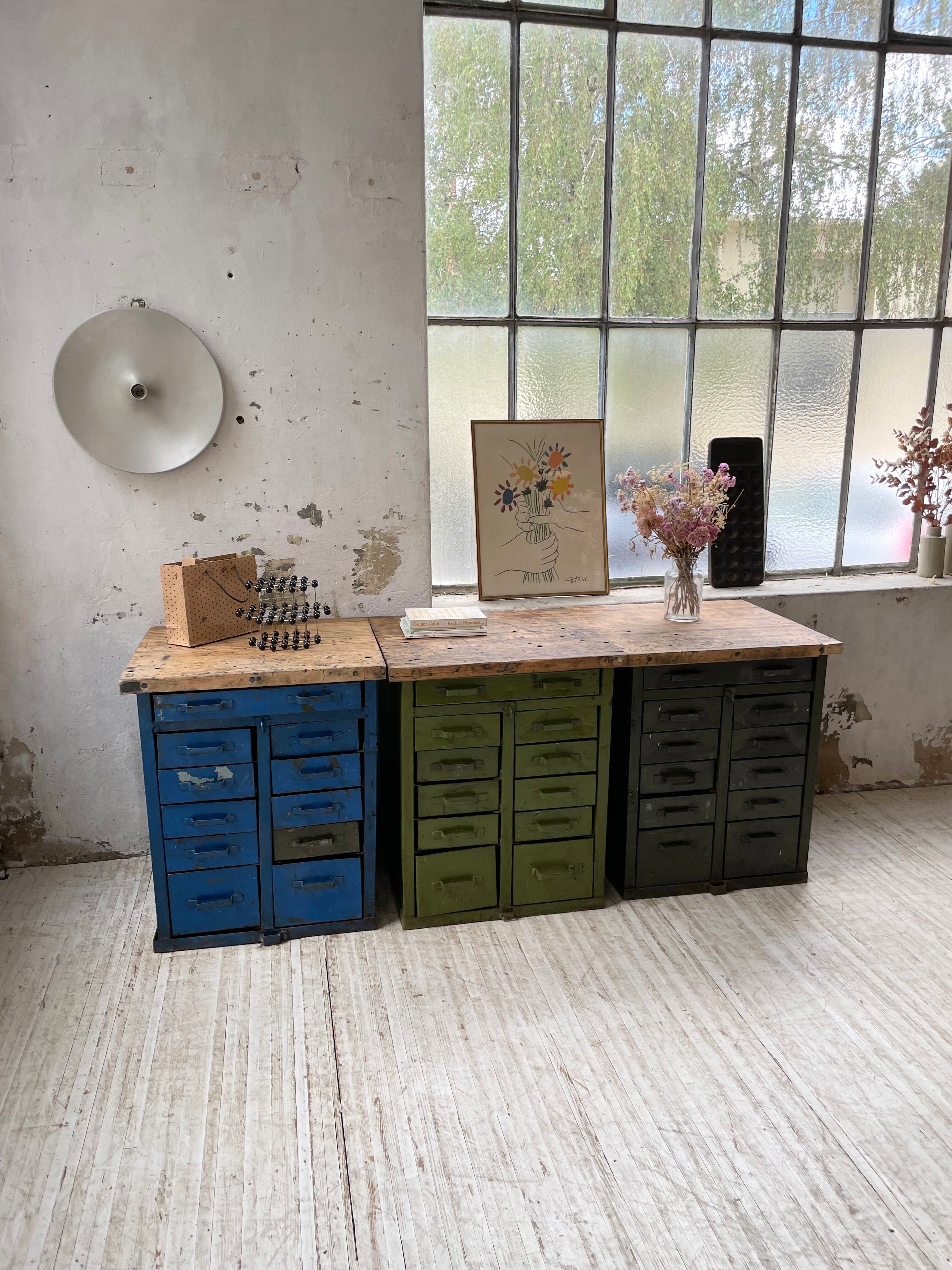 Meuble établi rangement militaire industriel vert | Selency