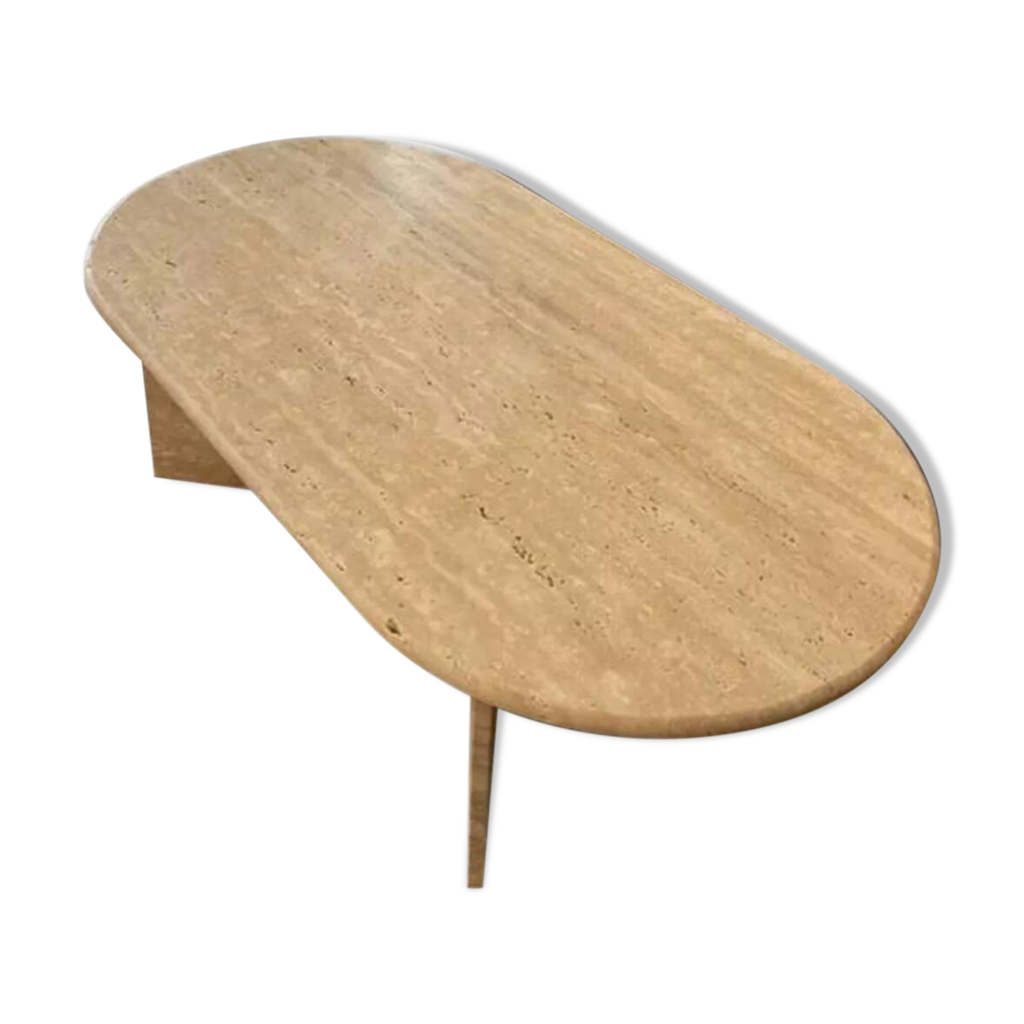 Table basse ovale en travertin brut | Selency