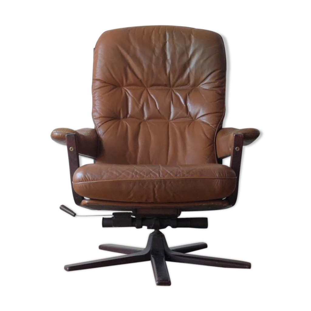 Fauteuil suédois pivotant en cuir par Gote Möbel 1960 | Selency