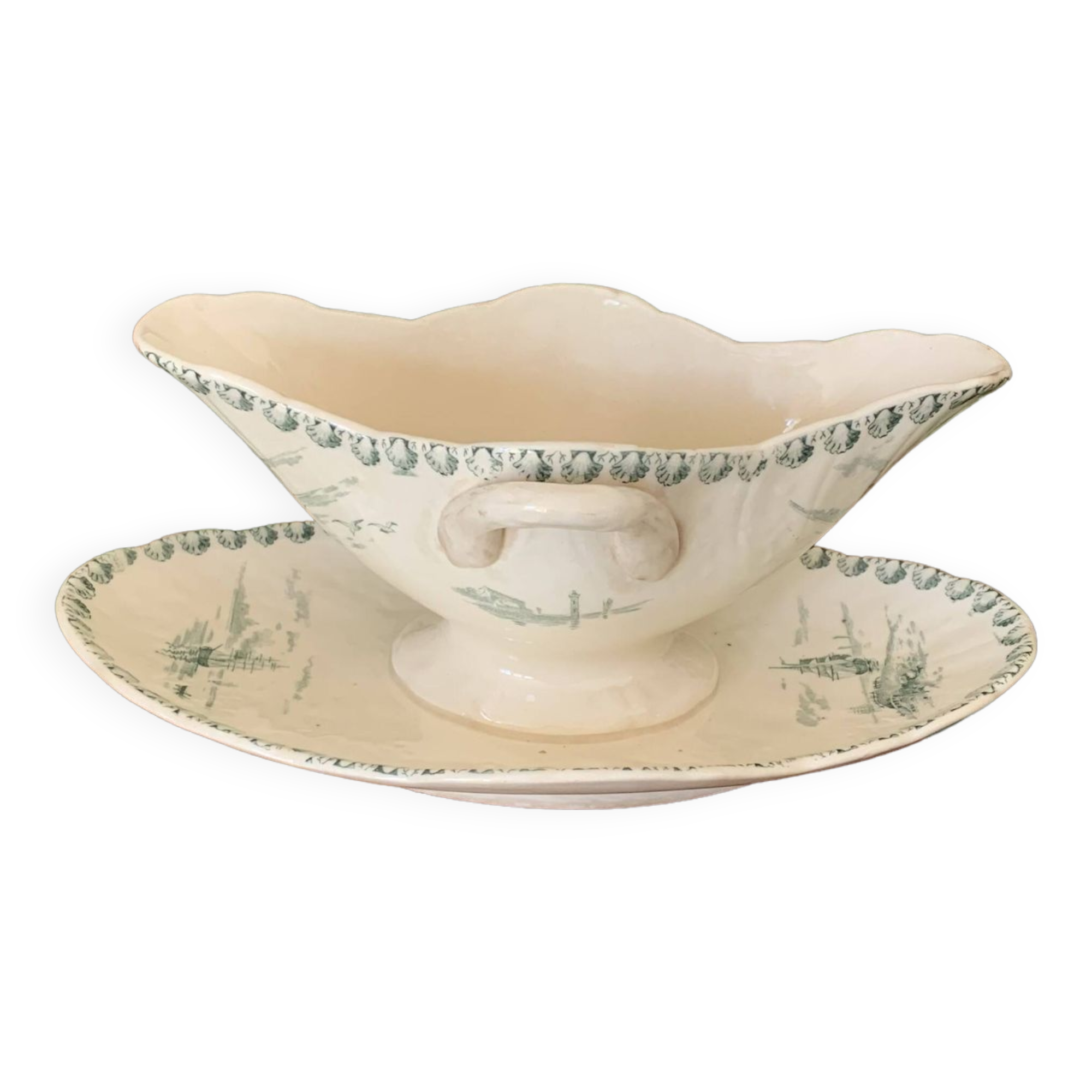 Saucière ancienne en faïence de GIEN – Modèle Océan | Selency