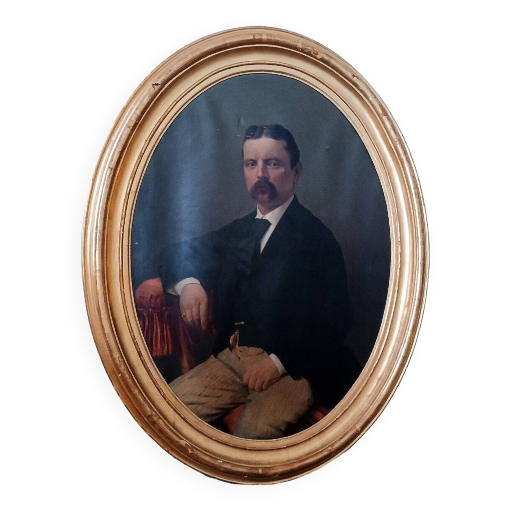 Tableau antique portrait de gentilhomme cadre doré 19ème siècle italie ...