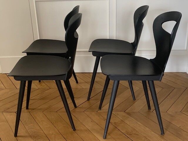 4 chaises iconiques baumann modèle fourmi, bois arrondis et pied compas | Selency
