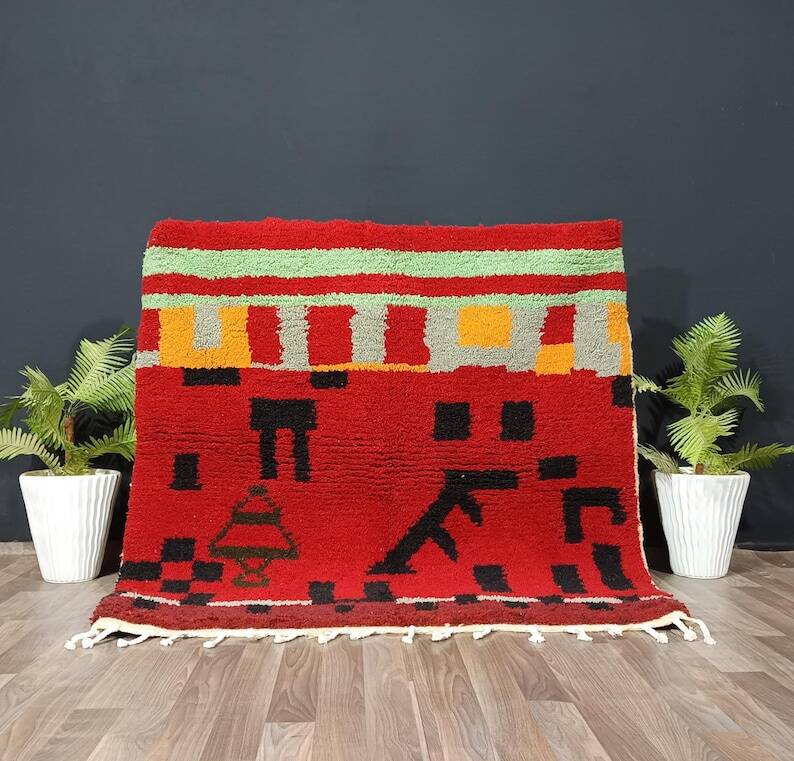 Tapis berbère en laine colorée fait main | Selency