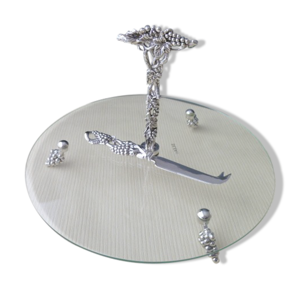 Plateau à fromage siléa en verre et métal argenté couteau de service ...