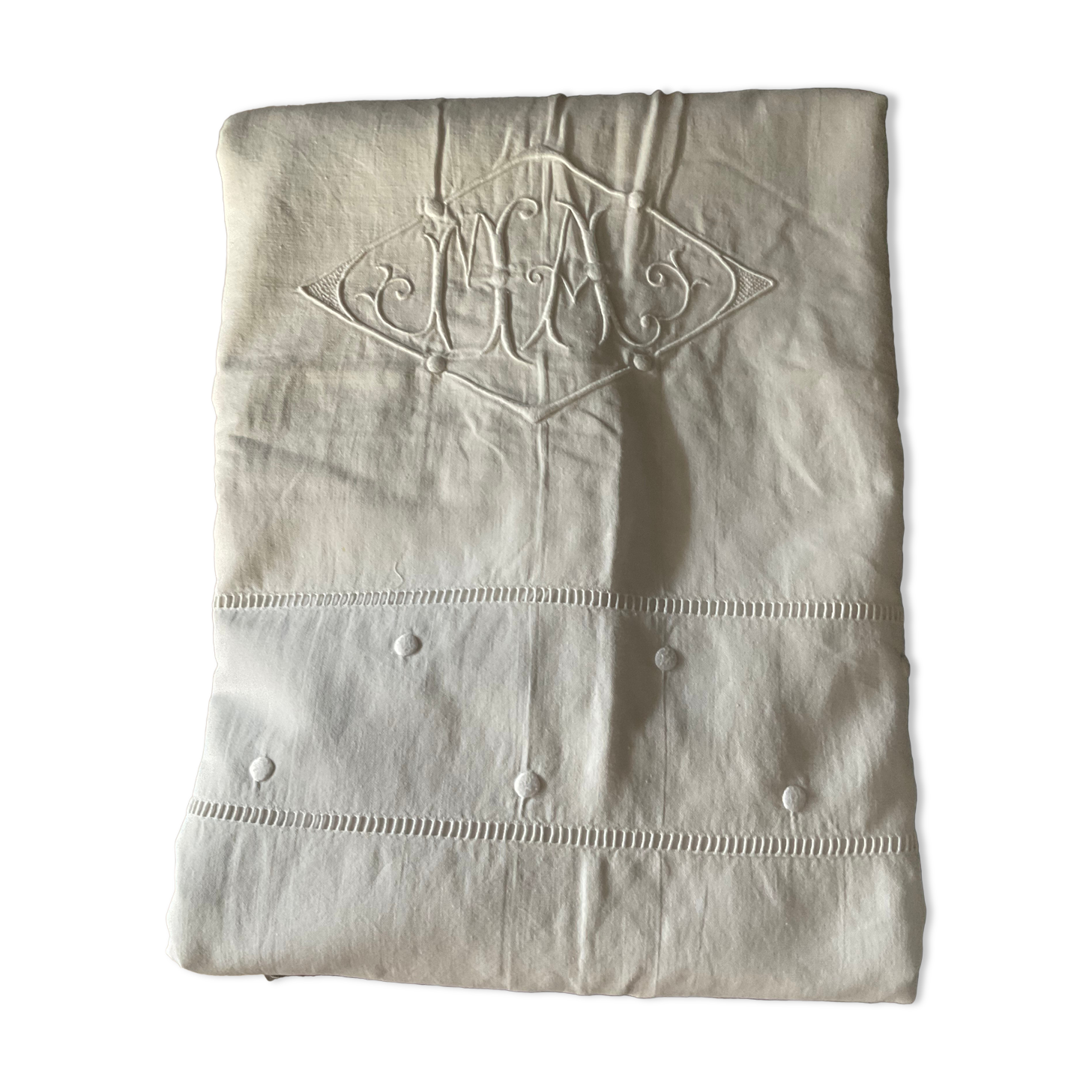 Drap lin brodé ma ancien .238 cm x 296 cm | Selency