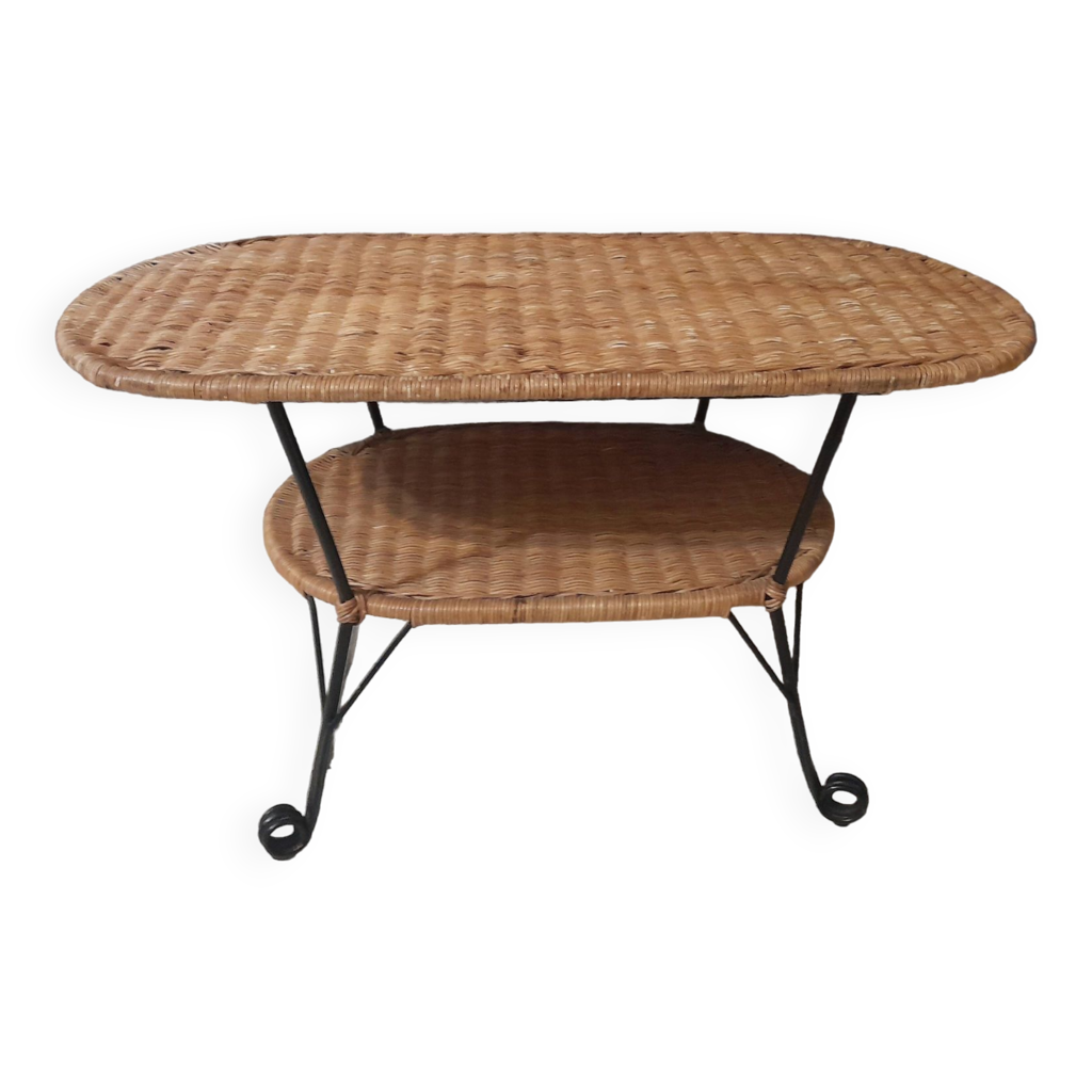 Vintage coffee table from the 50s wrought iron rattan | Selency