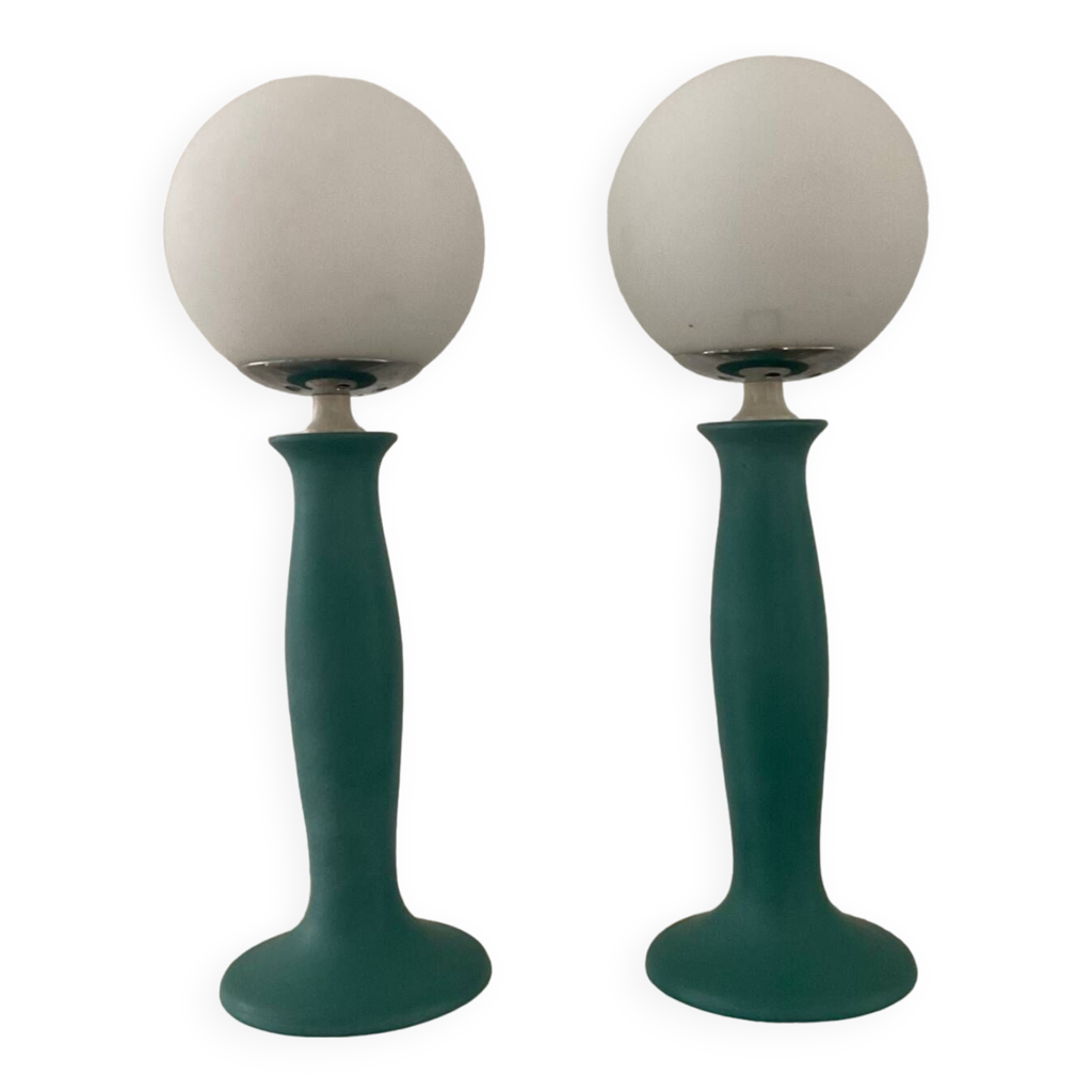 Paire de lampes en céramique et opaline, années 70 | Selency