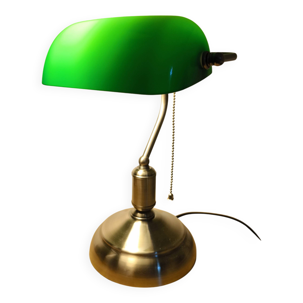 Lampara de banquero en color verde opalino años 80 | Selency