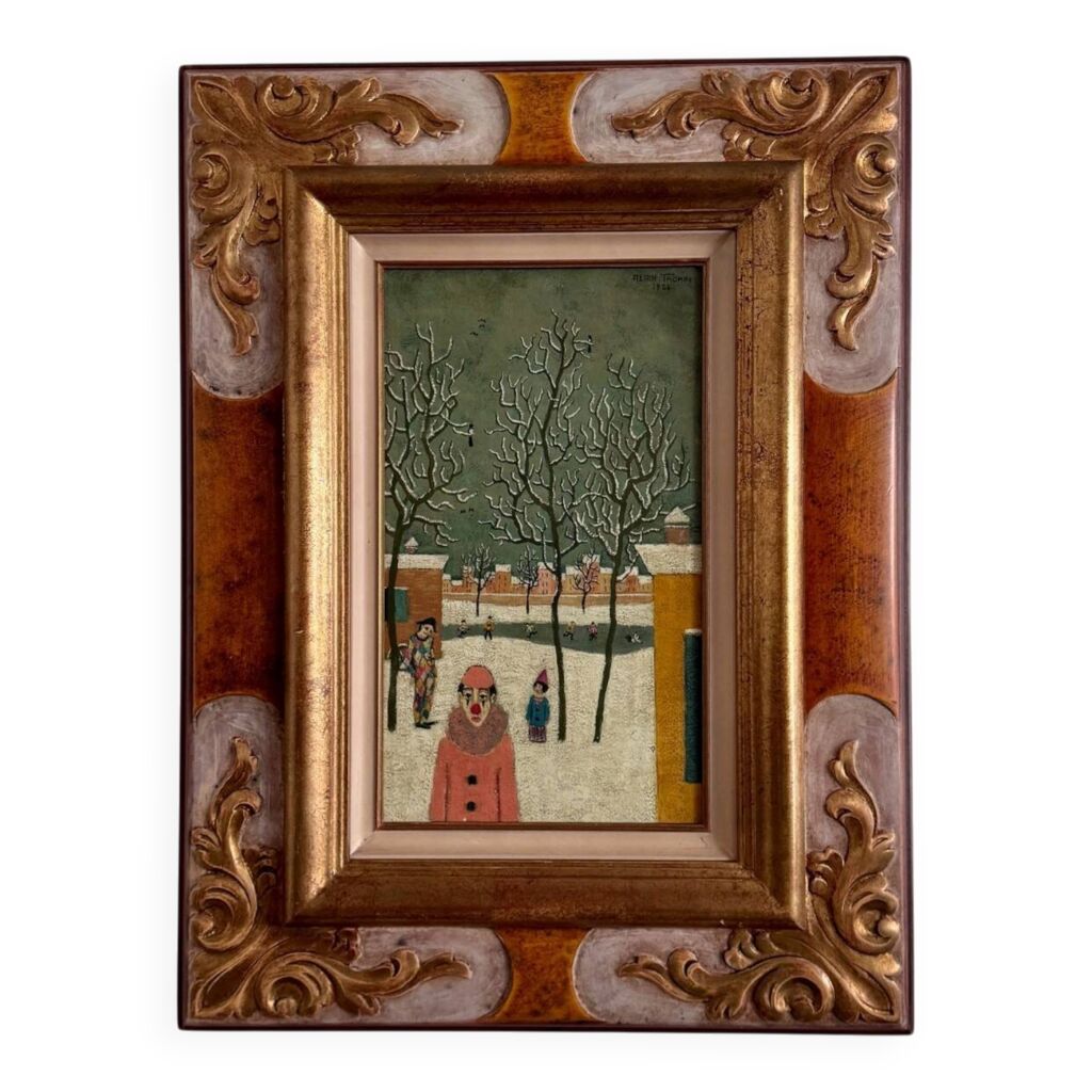 Huile sur panneau par Alain Thomas "La Pause d'Hiver", 1966 | Selency