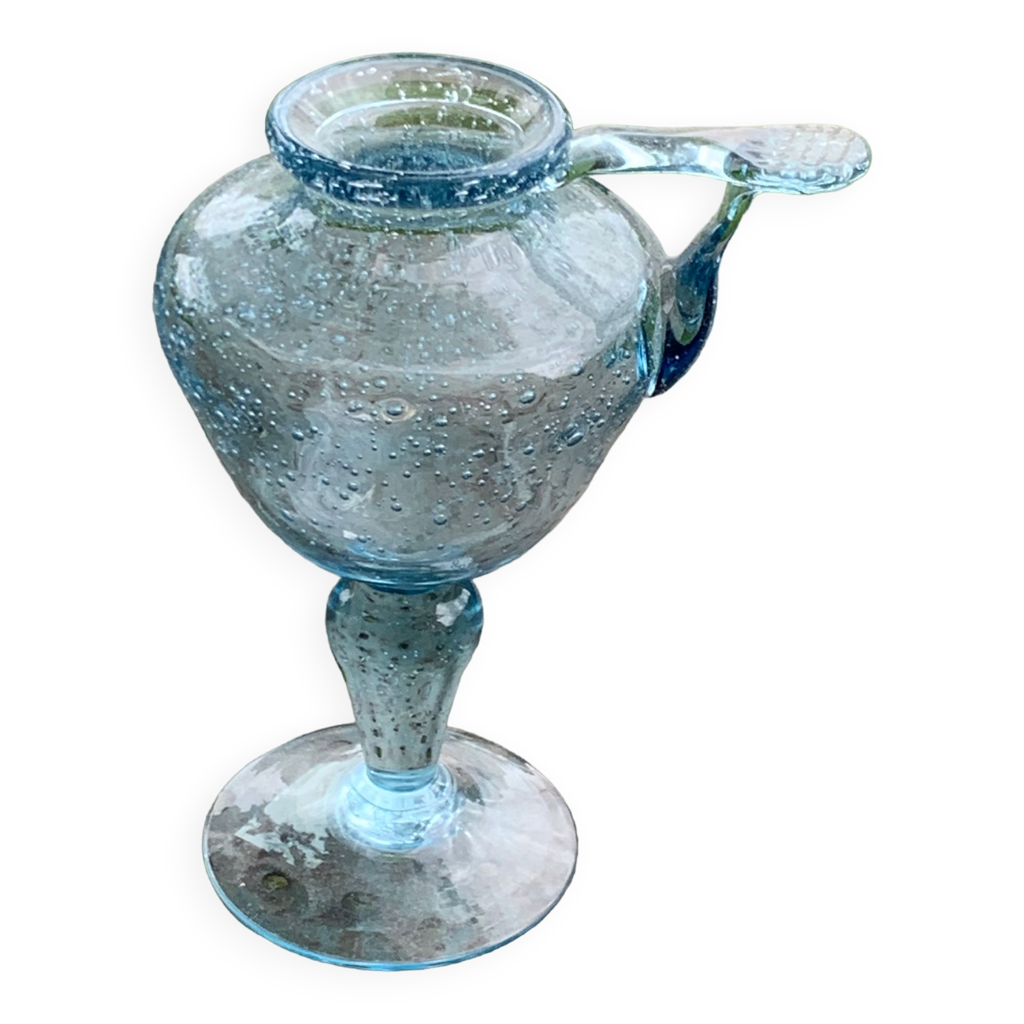 Lampe à huile en verre soufflé et bulle bleu azur biot Vintage | Selency